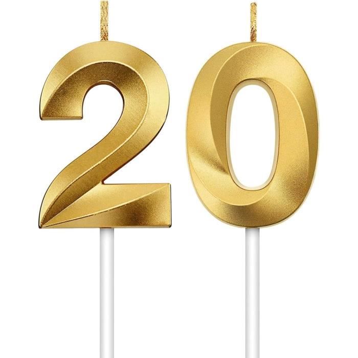 20 Bougie Anniversaire, Bougies Chiffres 3D Diamant, 5 Cm Pétillant Or ...