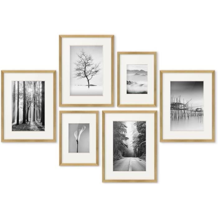 Cadre Photo en Bois MDF Doré - Lot de 6 Cadres avec Passe-Partout ...