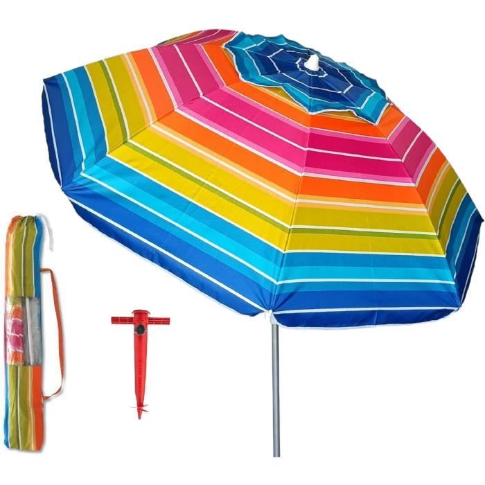 Parasol De Plage 200 Cm, Aluminium, Upf+50 Bloque 99% De Rayons Uv, 8 ...