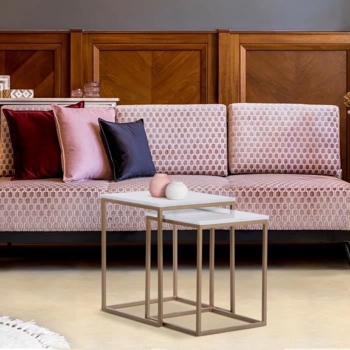 WOMO-DESIGN Set 2x Tables Basses Gigognes 40x40/35x35 cm, Vieux Laiton ...