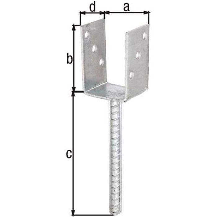 Ancre poteau U+tige canelée T327 - Acier galvanisé - 71x100 - Rouge ...