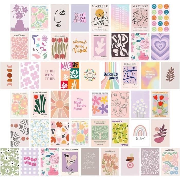 50 Pièces Poster Aesthetic Pour Chambre Pastel Boho Esthétiques De ...