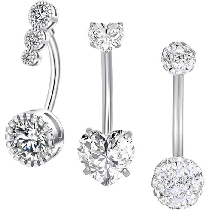 Gojewen 3Pcs Longues Piercing Nombril 12Mm 14Mm Piercing Nombril Acier ...