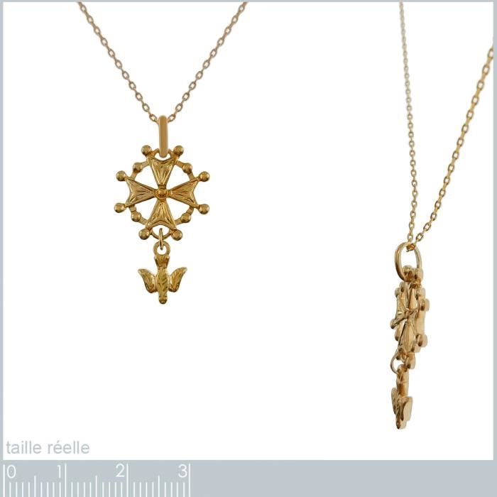 Lot pendentif Croix Protestante Huguenote Plaqué Or 18 carats + Chaîne ...