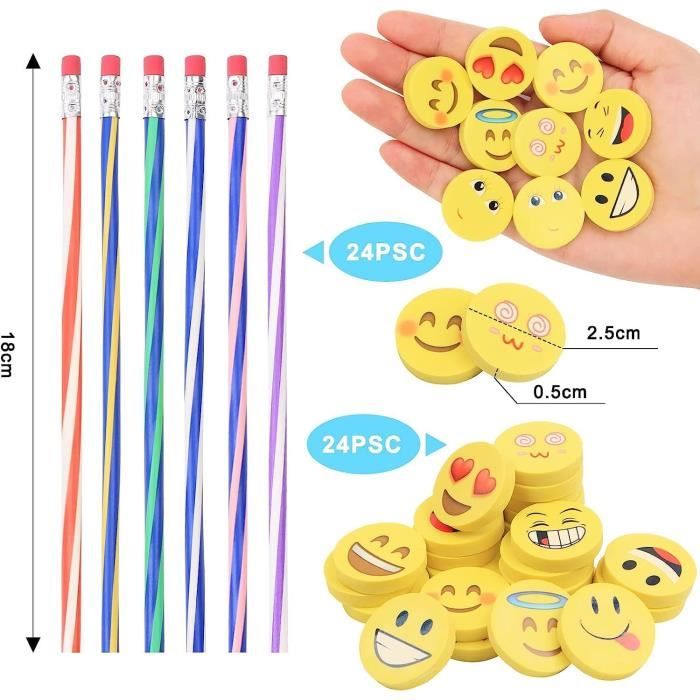 VEUWOLM 48 Pièces Crayons Flexibles et Gomme Emoji Set, 24 Crayons ...