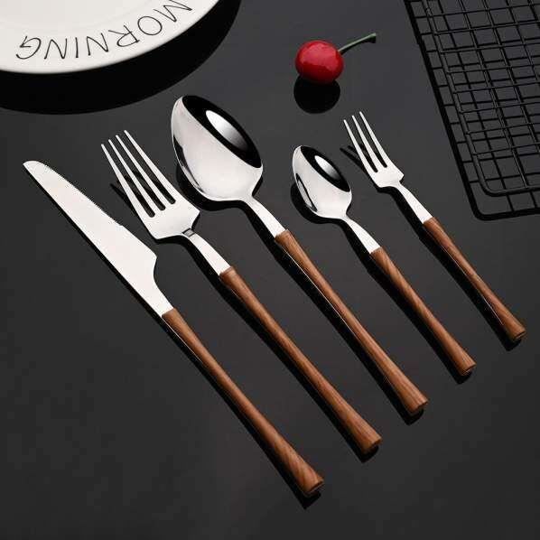 ZME14787-Couverts en acier inoxydable. Imitation bois. manche en argent ...