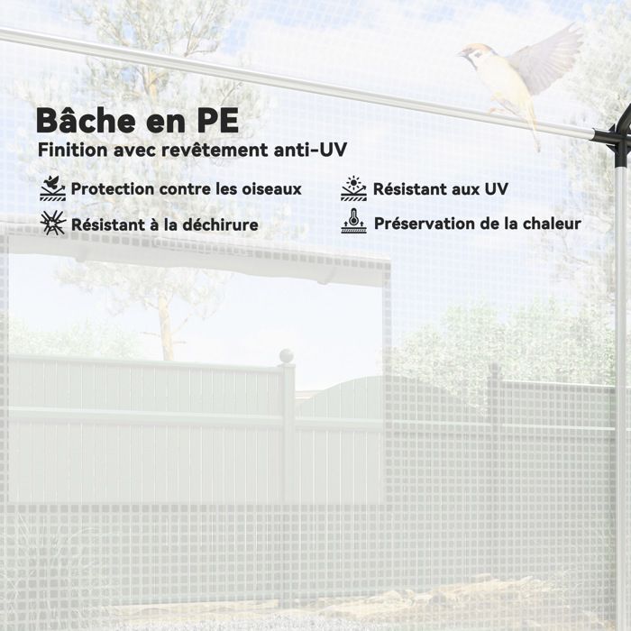 Serre de jardin tunnel Outsunny 2 x 3m, 6m² avec porte enroulable, 4 ...