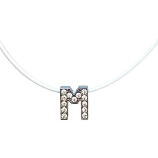 Collier Initial - Lettre M - Strass - Cordon Blanc en Similicuir - Idée ...