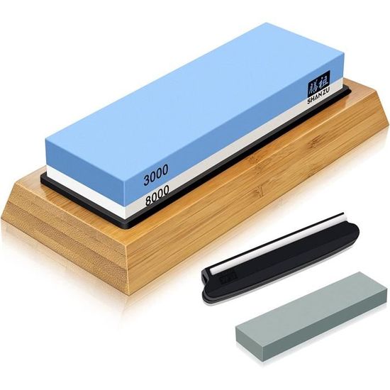 Pierre à Aiguiser 3000 8000 - SHAN ZU - Aiguiseur Couteaux Pierre à Aiguiser 2 en 1 Base en ...