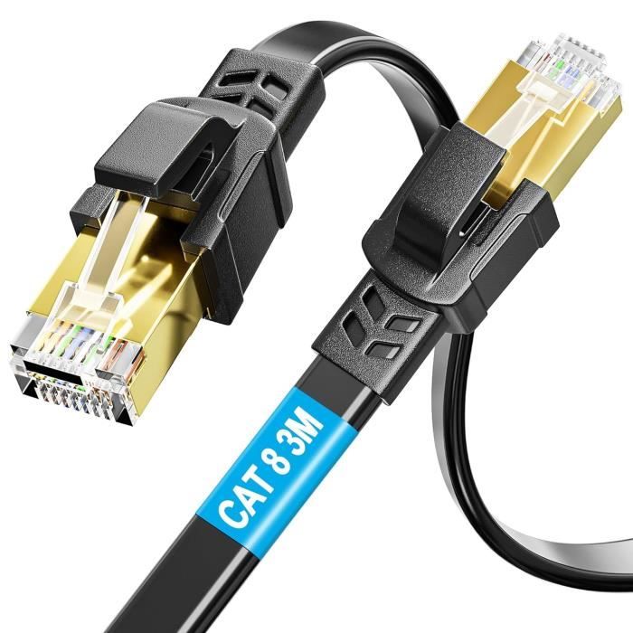 Cat 8 Cable Ethernet Plat, Cable RJ45 3 Mètres Blindé Cable Internet ...