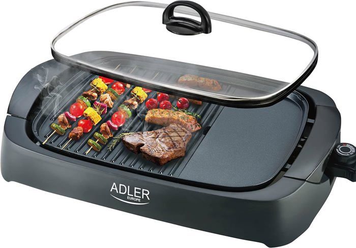 Adler Ad6610 Barbecue lectrique Avec Couvercle En Verre 2200 W 2 Zones Barbecue lectrique Pour ...