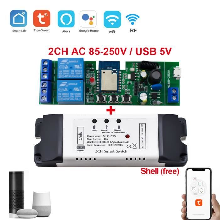 2CH 85-250V-Tuya Smart WiFi Switch cite Tech Timer,Télécommande sans fil, Inching, Autobloquant ...