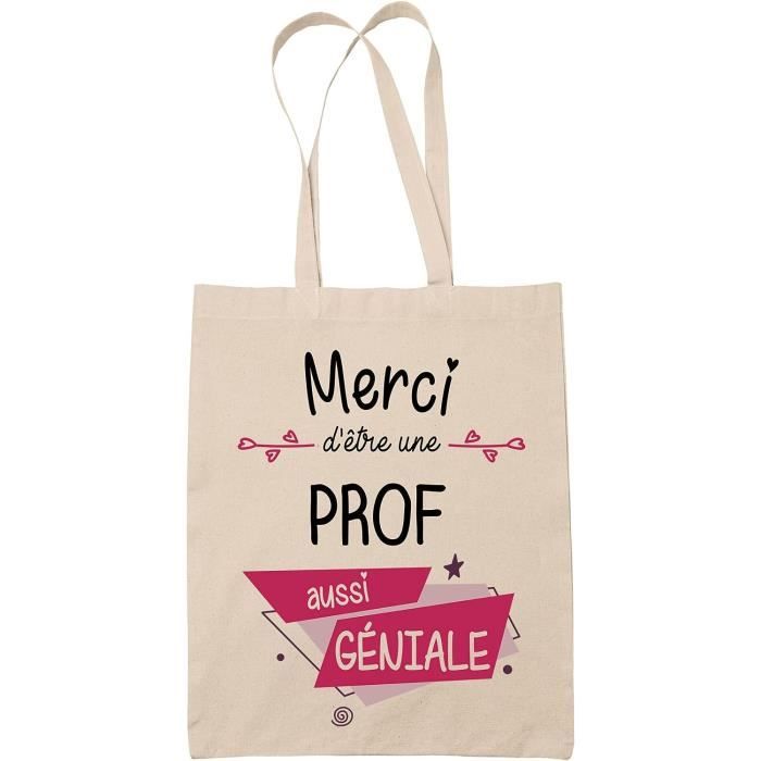 Tote Bag Merci Prof Géniale | Idée Cadeau Collègue Travail Retraite Sac ...