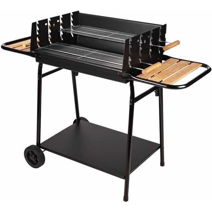 SHOT CASE - JAVA Barbecue a charbon de bois avec cuve en acier sur chariot a roulette - 62x46 cm ...