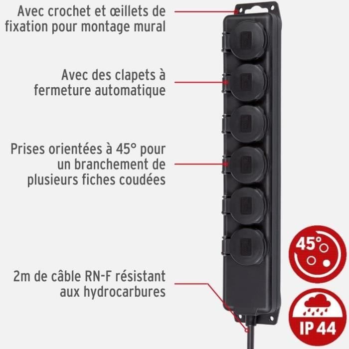 Multiprise Électrique Noire Ip44 Avec 6 Prises De Courant (Utilisation ...