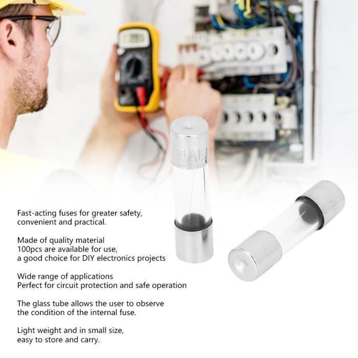 Fusible en verre 100pcs 250V accessoire de fusible de tube de verre de fusible rapide pour la ...