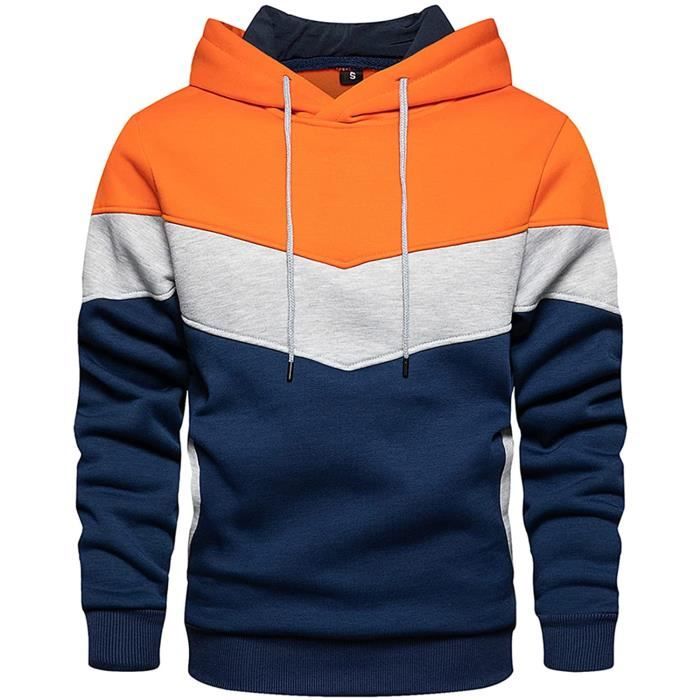 Sweat à Capuche Homme Chaud Sweat de Manches Longues Patchwork Sweat ...