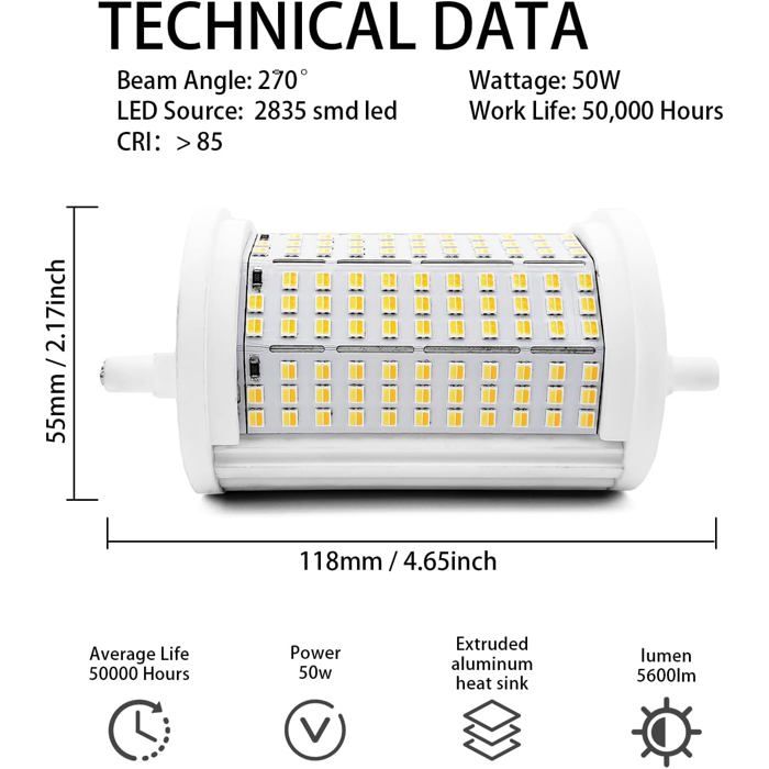 R7s Led Bulb 118mm 3cct J Type Linear Double End Studio - Cdiscount ...