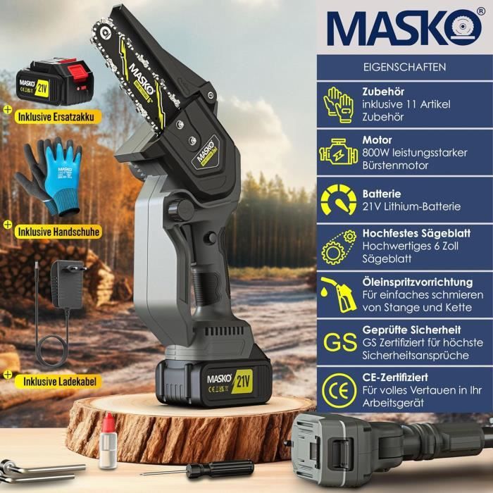 Mini tronçonneuse avec batterie 8000 mAh Tronçonneuse manuelle ...