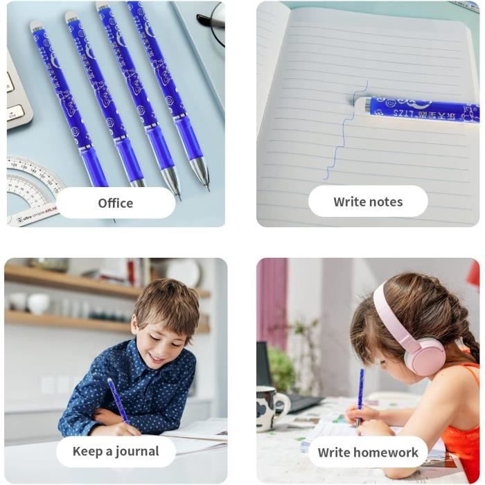 RNHDLY 32 Pcs Stylo Effacables, 0,5mm Stylos Effaçables, Stylo Gel ...
