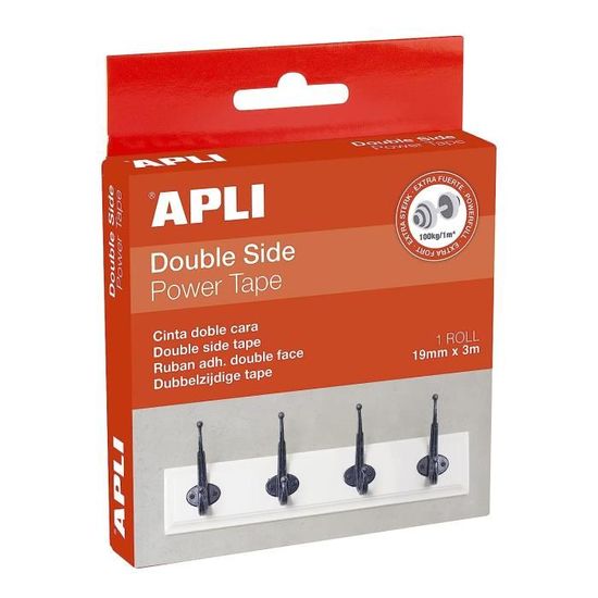 APLI 19184 - Ruban adhésif double face extra résistant - Rouleau de 19 ...
