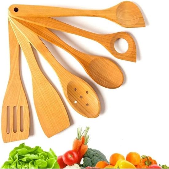 Mr Woodware Lot De 6 Ustensiles De Cuisine En Bois Naturel 30,5 Cm – Spatules Et Cuillères En ...