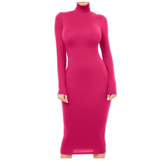 Mode féminine Slim col haut Robe longue à manches longues Robe de ...