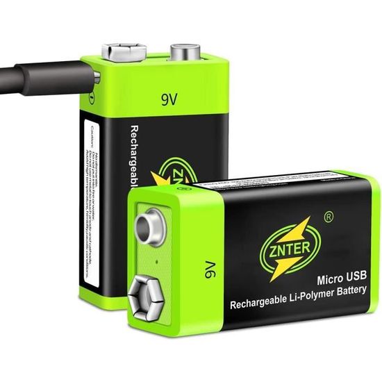 9V Batterie 600mAh, 2Pack-9V Lithium Pile USB Rechargeable, Jusqu'à ...