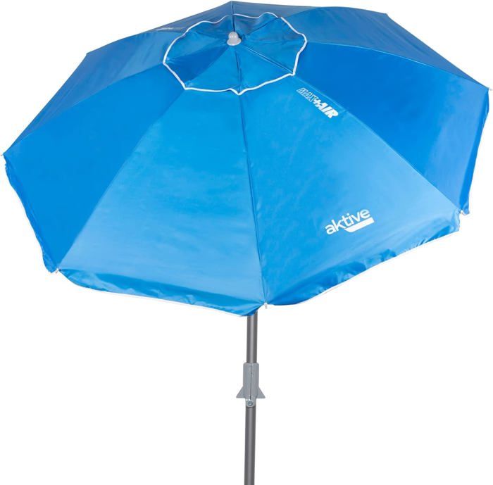 Parasol de plage anti-vent pliable et inclinable Bleu Ø220 cm,avec ...