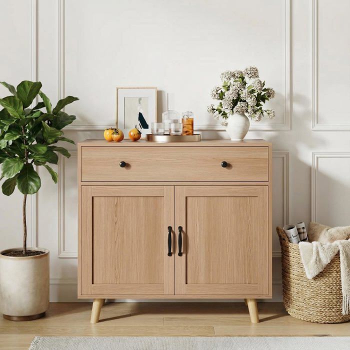 LUNSY Buffet - Meuble d'entrée 83 cm - 2 portes et grand tiroir - Biege ...