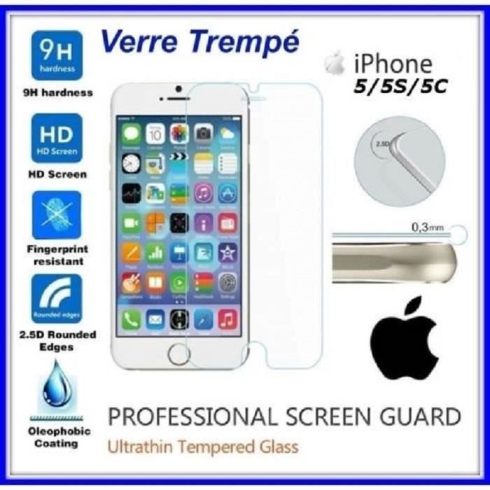 LOT DE 2 VITRES FILM DE PROTECTION VERRE TREMPE IPHONE 5S - Cdiscount Téléphonie