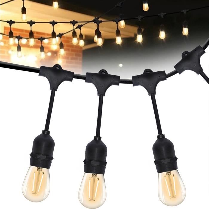 Aufun Guirlande Lumineuse LED 10M S14 Blanc Chaud avec 10 Ampoules LED 2W E27, IP65 Étanche pour ...