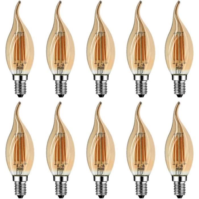 10X Ampoule Led E14 Flamme Vintage Bougie 4W Blanc Chaud 2700K,Equivalence Incandescence 40 W,Ac ...
