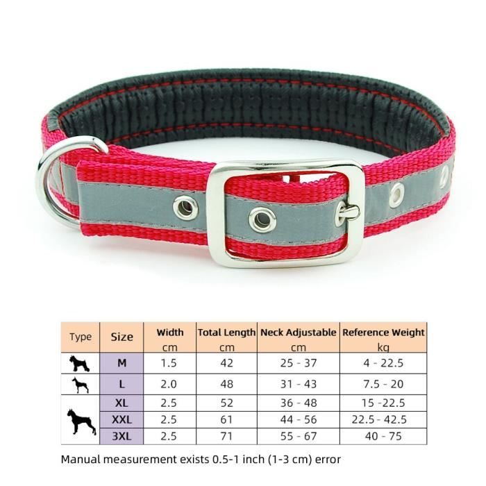 Dog Collar Nylon Padded Reflective Collar Pet Adjustable Outdoor ...