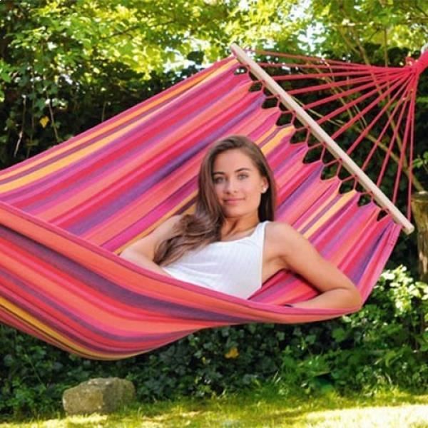 Hamac - EUROWEB - Design coloré bleu vert - 100% coton - Bois - 200 x ...