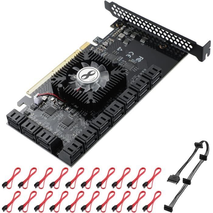 Carte Sata Pcie 20 Ports Sata 16 X 3.0, Avec Câbles Sata Et Câble D ...