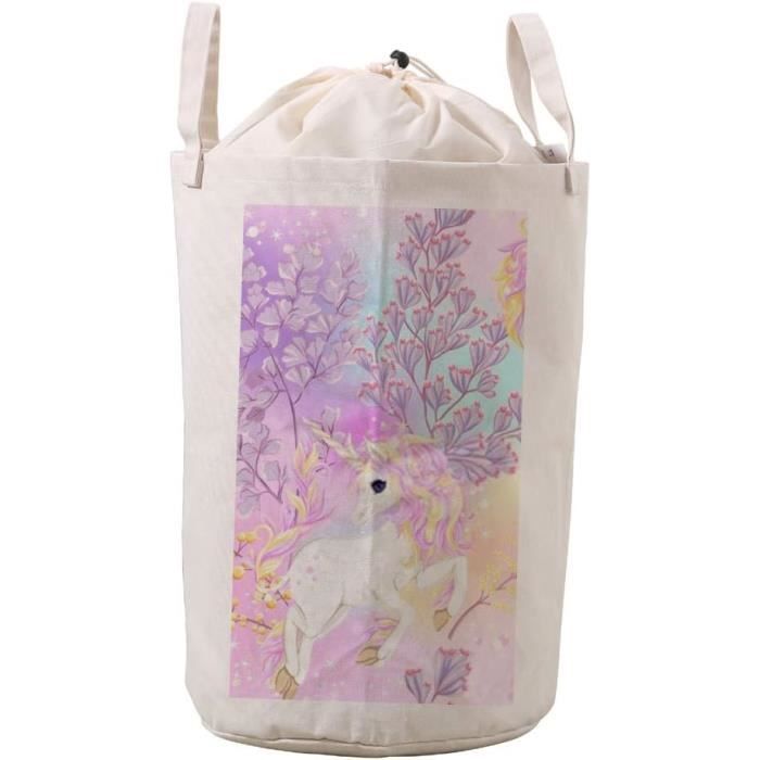 Sac À Linge En Lin Avec Cordon De Serrage Et Motif Licorne, Fleurs Et ...