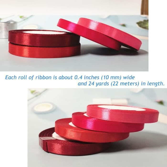 4 Rouleaux Ruban Satin 10mm X 22m Simple Face Ruban en Tissu Rouleaux ...
