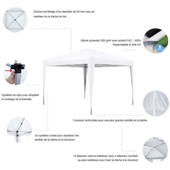 GREADEN Tonnelle de Jardin Blanche 3x3m ECO BRISO Tube 30mm en ALU ...