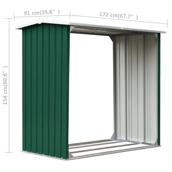 Garnaco Abri de stockage de bois Acier galvanisé 172x91x154 cm Vert ...