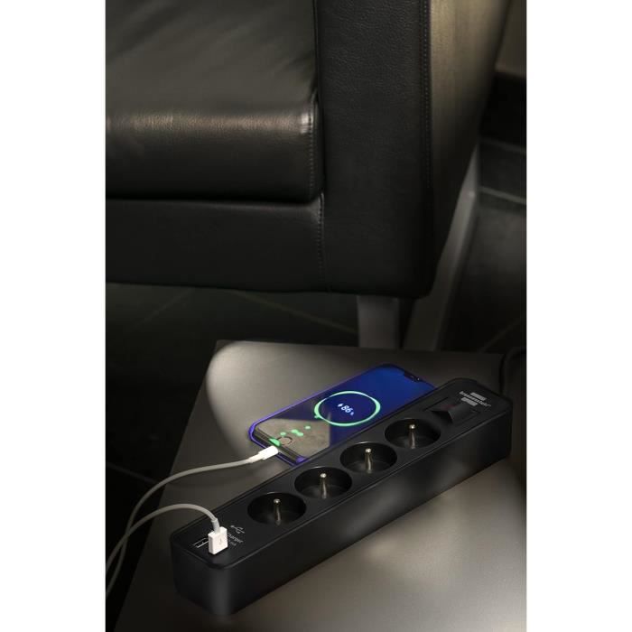 Multiprise Ecolor Noire, 4 Prises + 2 Prises Usb, Avec 1,5M De Câble ...