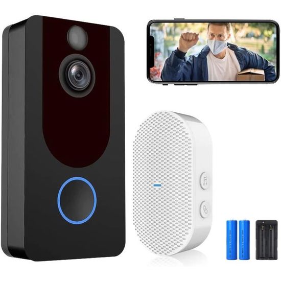 Sonnette de porte avec caméra sans fil 1080P HD vidéo sans fil avec ...