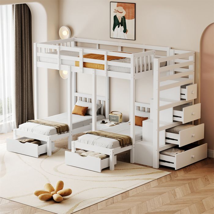 Lit Superposé 3 Place avec Rangement, Lit Superposé Enfant 90x200cm ...