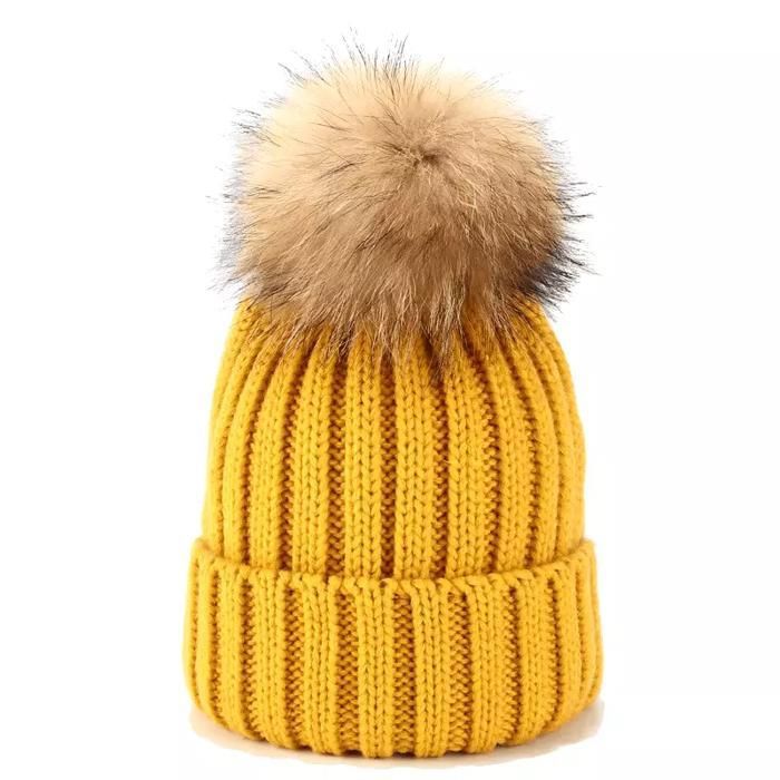 Bonnet - Femme - Jaune - Coton - Pompom amovible - Mailles torsadées ...