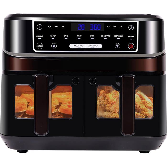 Friteuse à Air Chaud à 2 Compartiments avec fenêtre, Emphsism 10L Double Friteuse Sans Huile XXL ...