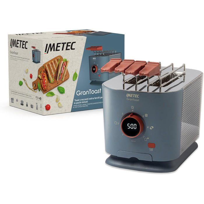 Imetec Grantoast, Grille-pains 2 tranches XL avec pinces ouvrantes pour ...