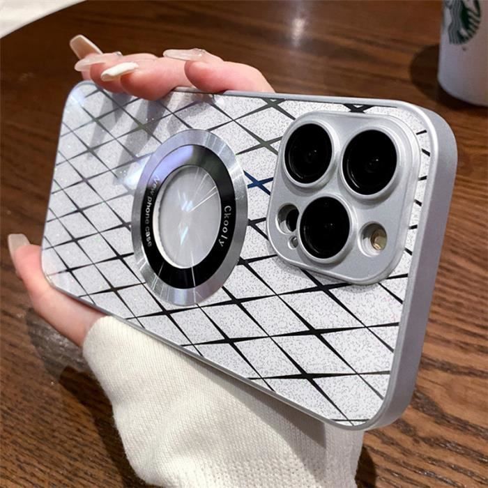 BLANC-Pour iPhone 14 Pro-Plating Glitter Diamond Lattice Grid Magnetic ...