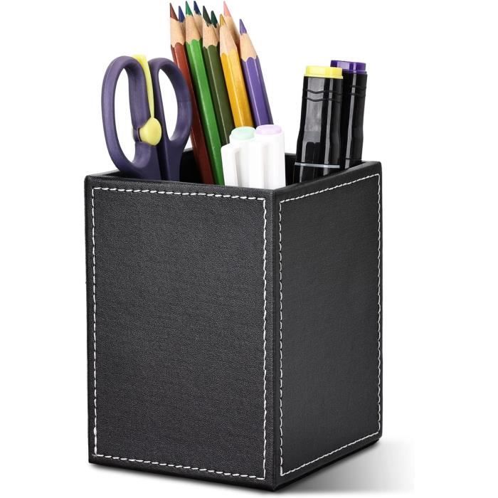 Porte-Stylo En Cuir, Carré Pot A Crayon Boîte À Stylo De Bureau ...