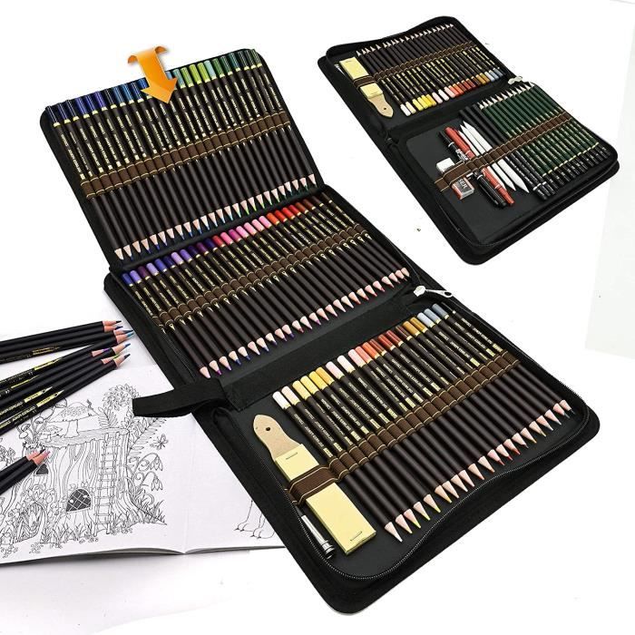 Crayons de couleur de Dessin et Kit de Croquis Professionnels, set de 96pcs,Pochette avec zip ...