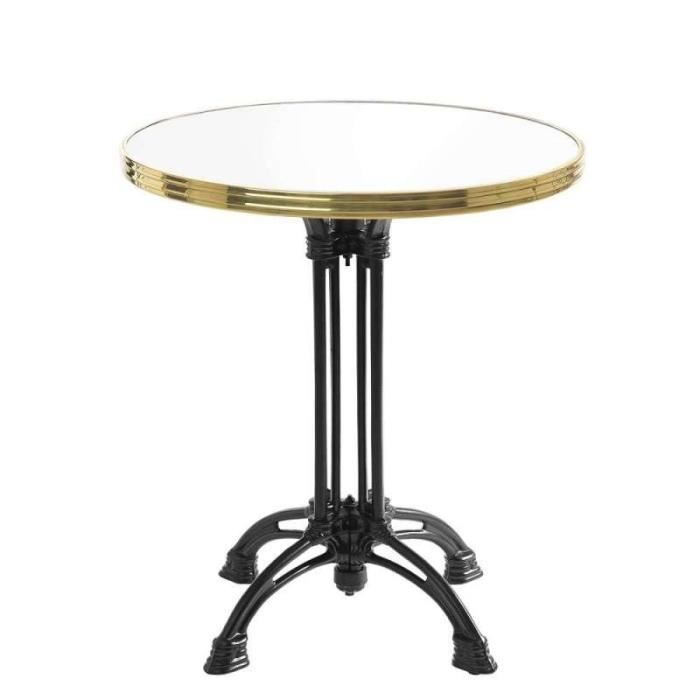 Table bistrot ronde blanc avec cerclage en laiton - pied eiffel 4 ...